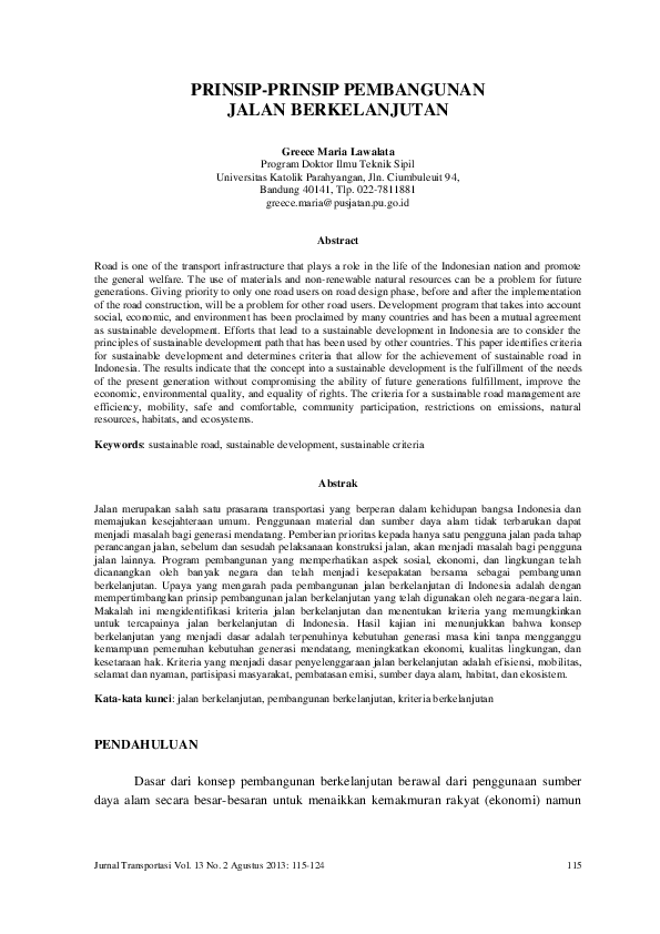 (PDF) Prinsip-Prinsip Pembangunan Jalan Berkelanjutan