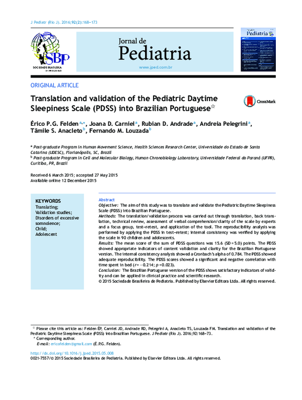 (PDF) Translation and validation of the Pediatric Daytime Sleepiness ...