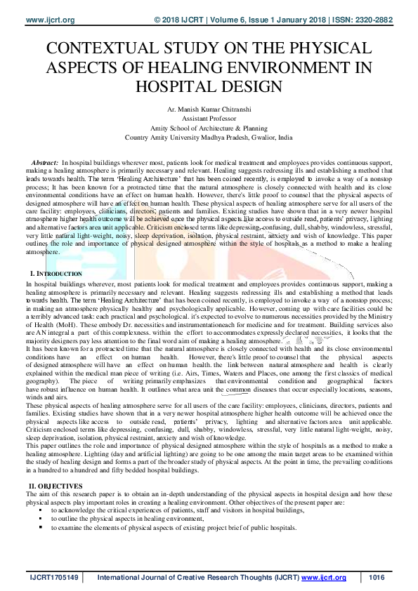 (PDF) Contextual Study on the Physical Aspects of Healing Environment ...