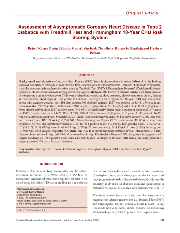 (PDF) Assessment of Asymptomatic Coronary Heart Disease in Type 2 ...