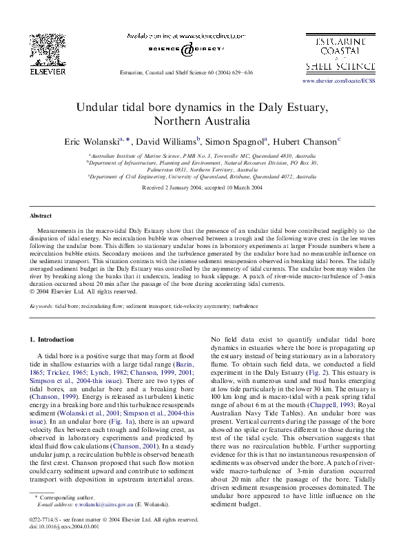 (PDF) Undular tidal bore dynamics in the Daly Estuary, Northern Australia