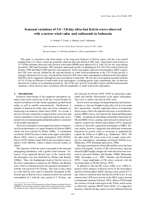 (PDF) Observations of Seasonal Variations of Ultra-Fast Kelvin Waves