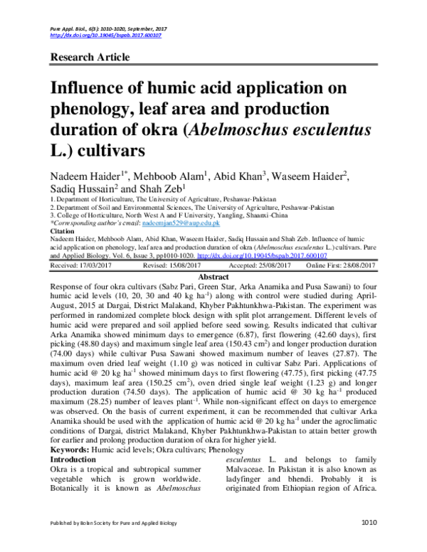 (PDF) Influence of humic acid application on phenology, leaf area and ...