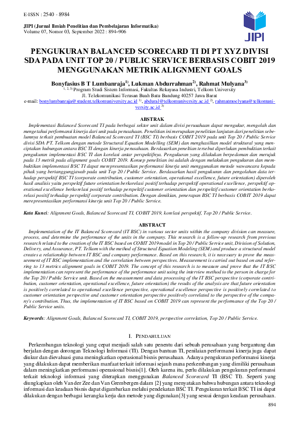 (PDF) Pengukuran Balanced Scorecard Ti DI PT Xyz Divisi Sda Pada Unit ...