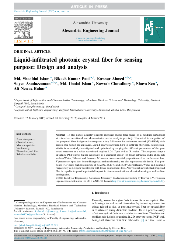 (PDF) Liquid-infiltrated photonic crystal fiber for sensing purpose: Design and analysis