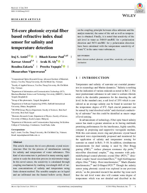 (PDF) Tri-core photonic crystal fiber based refractive index dual sensor for salinity and ...