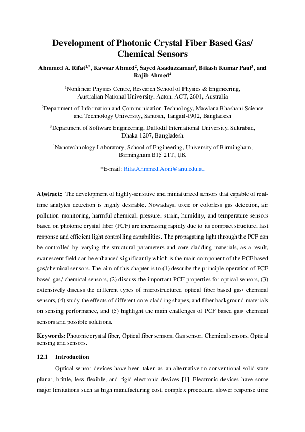 (PDF) Development of Photonic Crystal Fiber-Based Gas/Chemical Sensors