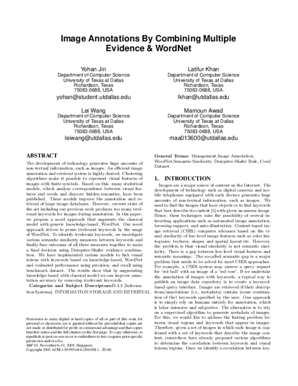 (PDF) Image annotations by combining multiple evidence & wordNet