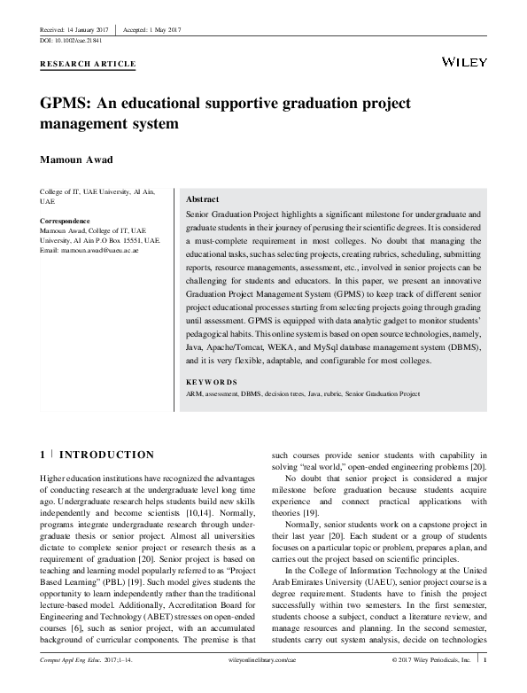 (PDF) GPMS: An educational supportive graduation project management system