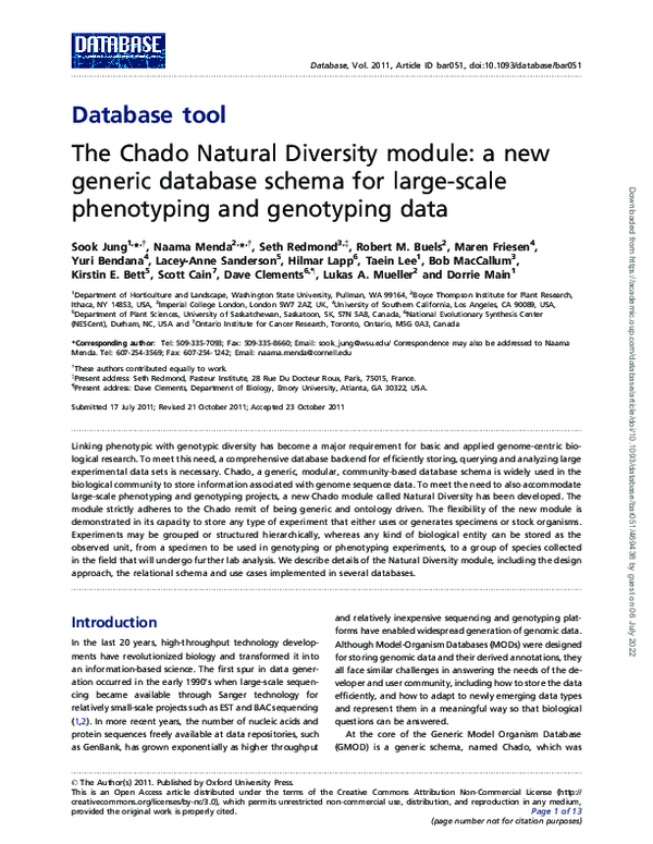 (PDF) The Chado Natural Diversity module: a new generic database schema for large-scale ...