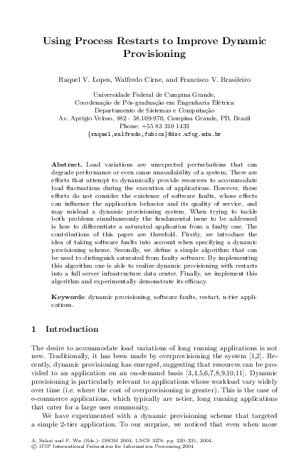 (PDF) Using Process Restarts to Improve Dynamic Provisioning