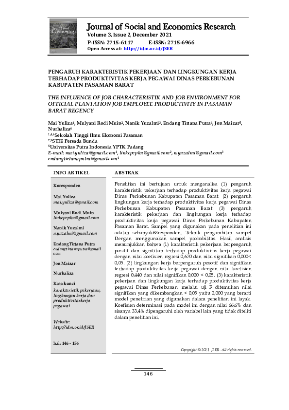 (PDF) Pengaruh Karakteristik Pekerjaan Dan Lingkungan Kerja Terhadap Produktivitas Kerja Pegawai ...