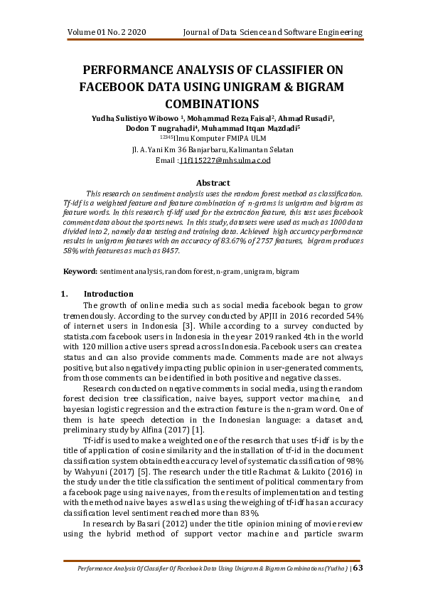 (PDF) Performance Analysis of Classifier on Facebook Data Using Unigram & Bigram Combinations ...