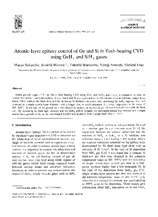 (PDF) Atomic-layer epitaxy control of Ge and Si in flash-heating CVD using GeH4 and SiH4 gases ...