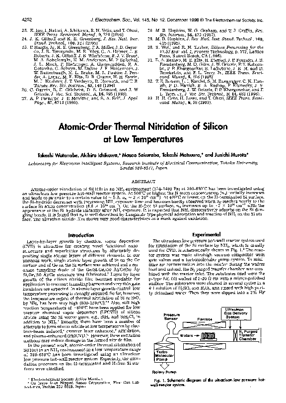 (PDF) Atomic‐Order Thermal Nitridation of Silicon at Low Temperatures
