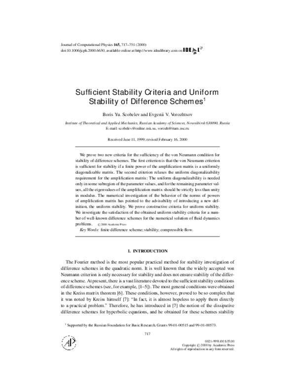 (PDF) Stability Criteria and Uniform Stability in Difference Schemes