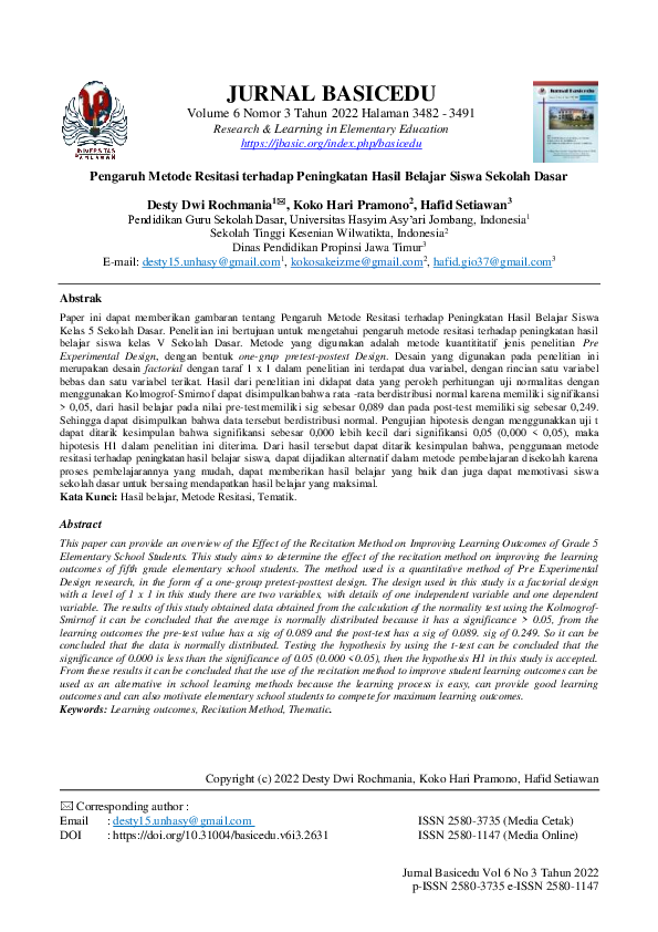 (PDF) Pengaruh Metode Resitasi terhadap Peningkatan Hasil Belajar Siswa ...
