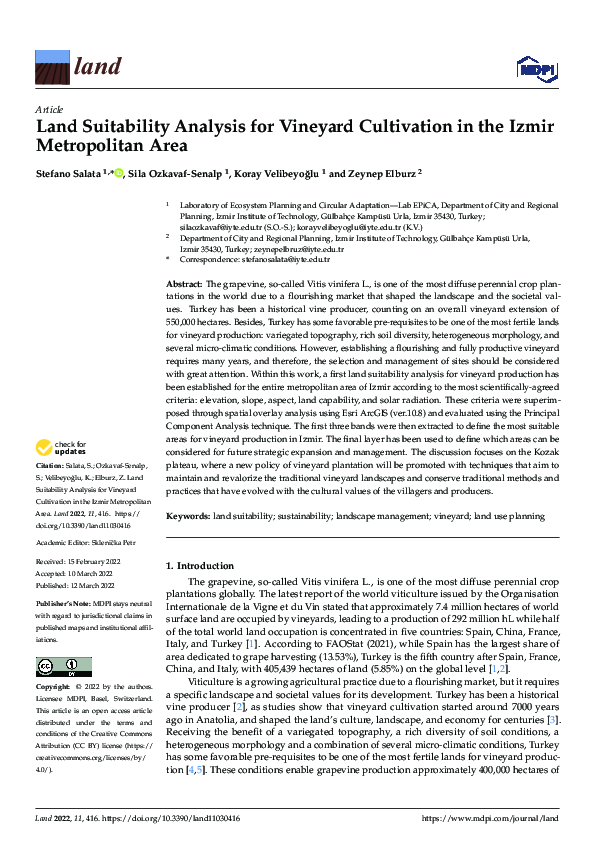 (PDF) Land Suitability Analysis for Vineyard Cultivation in the Izmir Metropolitan Area