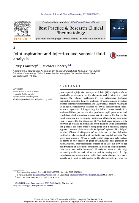 (PDF) Joint aspiration and injection and synovial fluid analysis ...