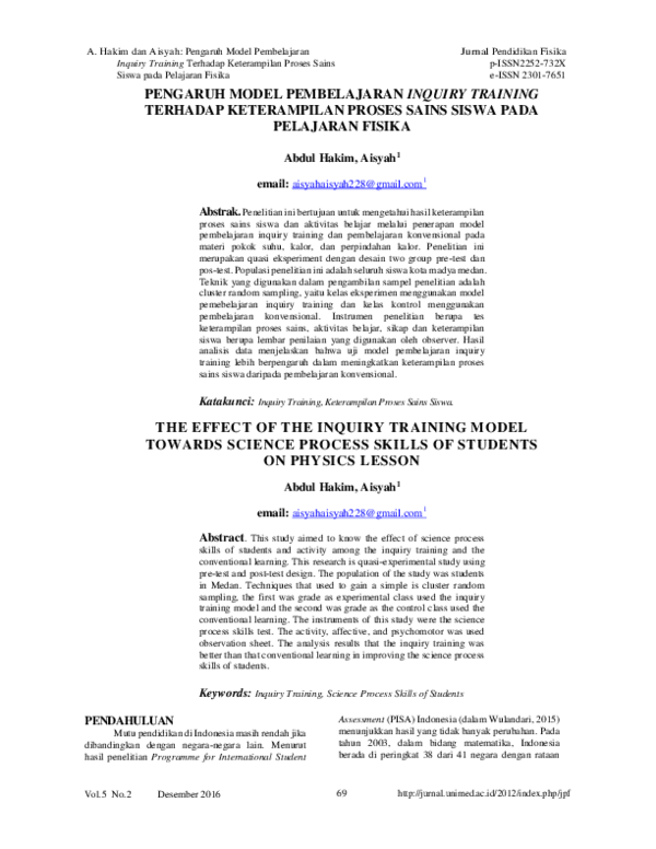 (PDF) The Effect of the Inquiry Training Model Towards Science Process ...