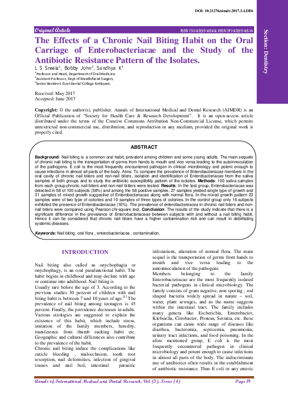 (PDF) The Effects of a Chronic Nail Biting Habit on the Oral Carriage ...
