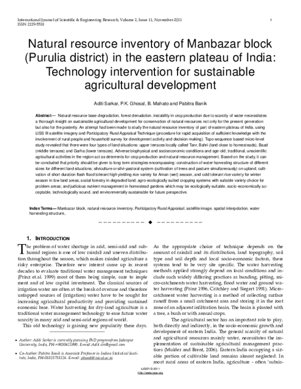 (PDF) Natural resource inventory of Manbazar block (Purulia district ...
