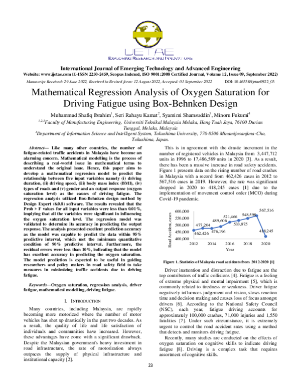 (PDF) Mathematical Regression Analysis of Oxygen Saturation for Driving ...