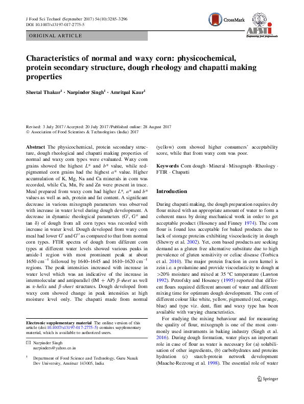 (PDF) Characteristics of normal and waxy corn: physicochemical, protein ...