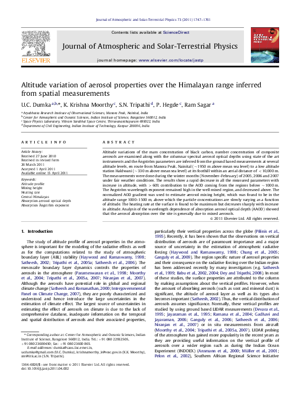 (PDF) Altitude variation of aerosol properties over the Himalayan range inferred from spatial ...