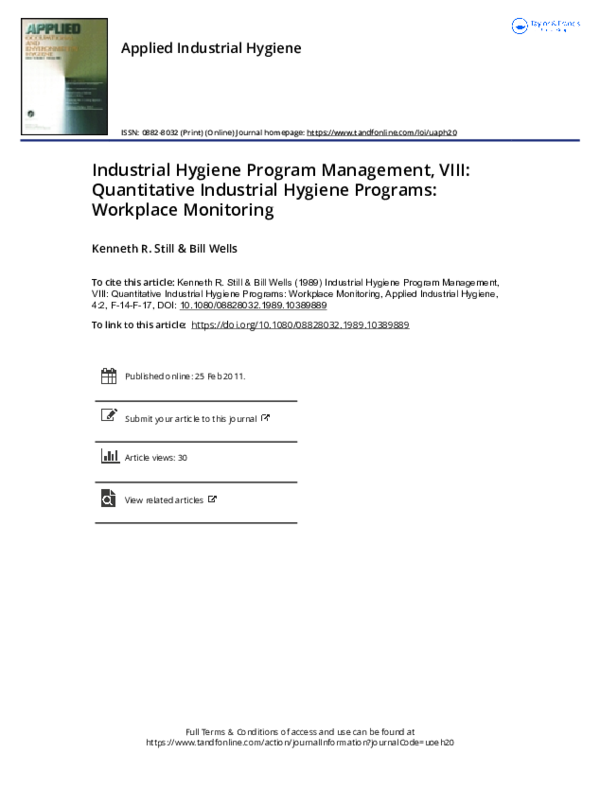 (PDF) Industrial Hygiene Program Management, VIII: Quantitative ...