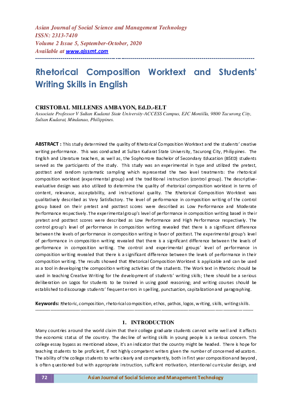 (PDF) Rhetorical Composition Worktext and Students' Writing Skills in ...