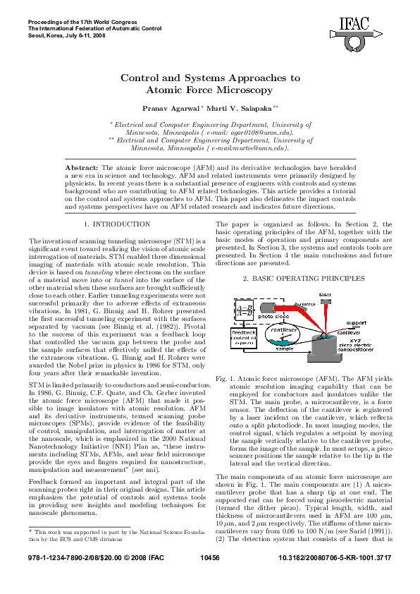 (PDF) Control and Systems Approaches to Atomic Force Microscopy