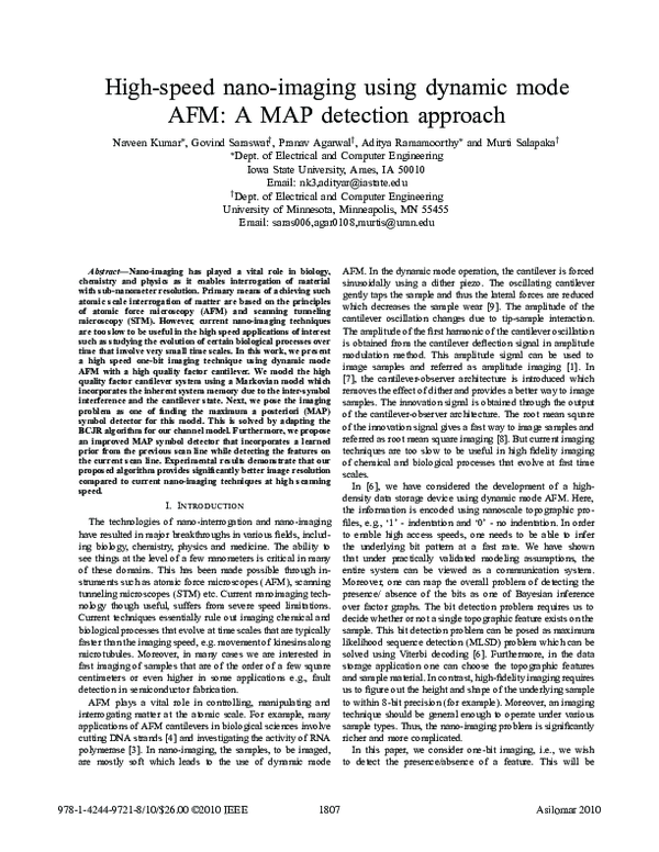 Pdf High Speed Nano Imaging Using Dynamic Mode Afm A Map Detection