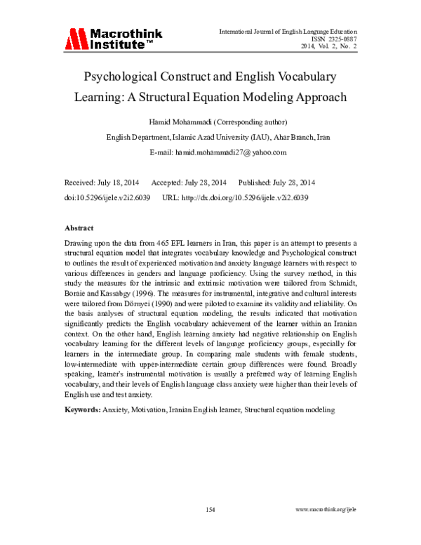 (PDF) Psychological Construct and English Vocabulary Learning: A ...