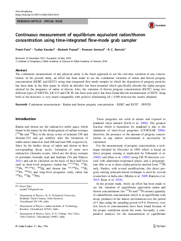 (PDF) Continuous measurement of equilibrium equivalent radon/thoron concentration using time ...