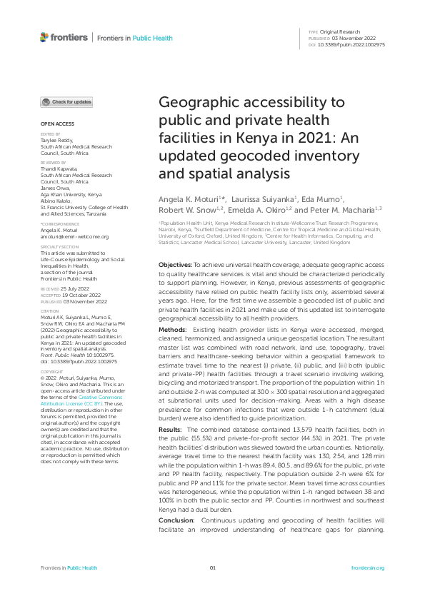 (PDF) Geographic accessibility to public and private health facilities in Kenya in 2021: An ...