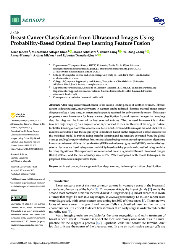 (PDF) Breast Cancer Classification from Ultrasound Images Using ...