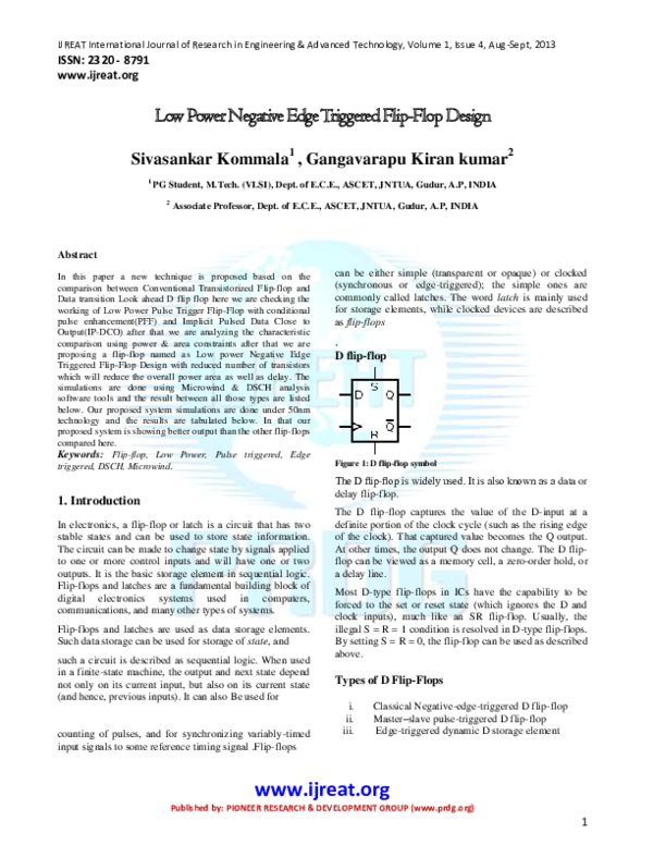 (PDF) Low Power Negative Edge Triggered Flip-Flop Design