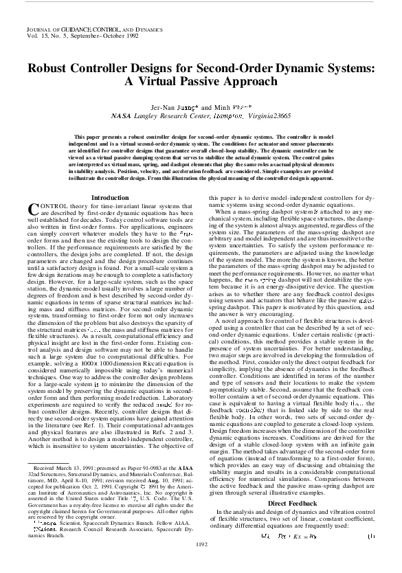(PDF) Robust controller designs for second-order dynamic systems - A virtual passive approach ...