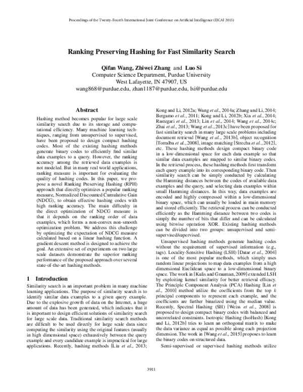 (PDF) Ranking Preserving Hashing for Fast Similarity Search