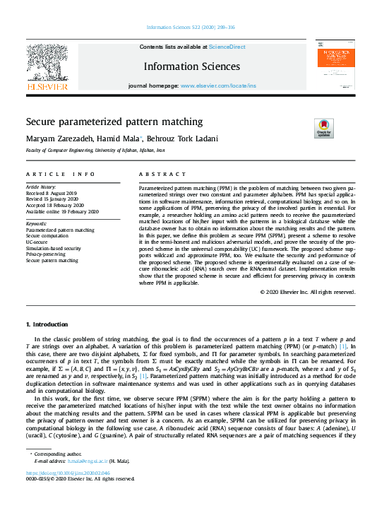 (PDF) Secure parameterized pattern matching