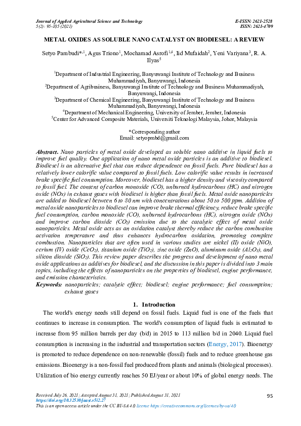(PDF) Metal Oxides as Soluble Nano Catalyst on Biodiesel: A Review