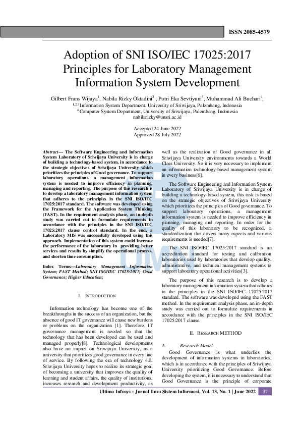 (PDF) Adoption of SNI ISO/IEC 17025:2017 Principles for Laboratory Management Information System ...