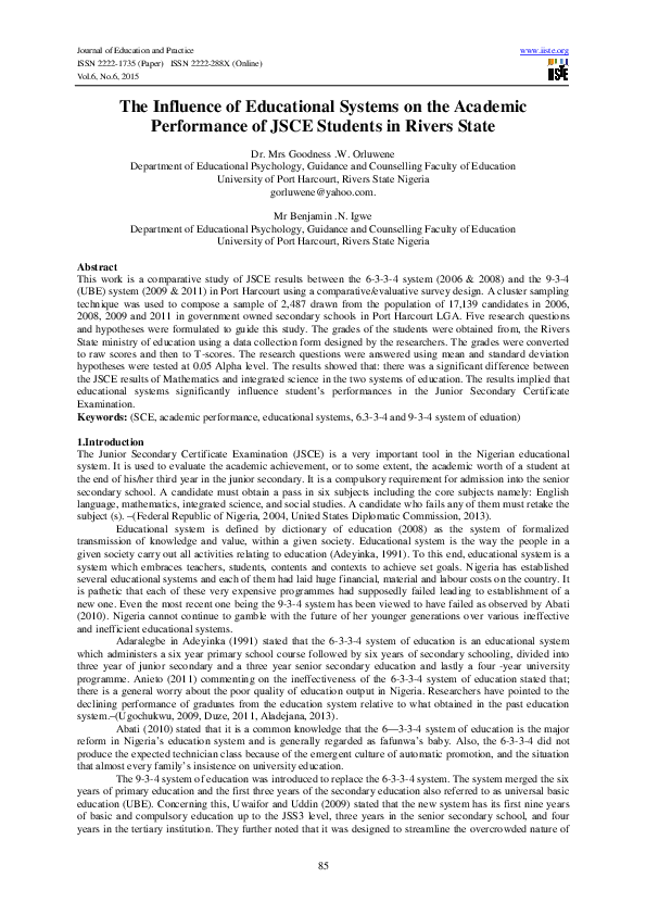 (PDF) The Influence of Educational Systems on the Academic Performance ...