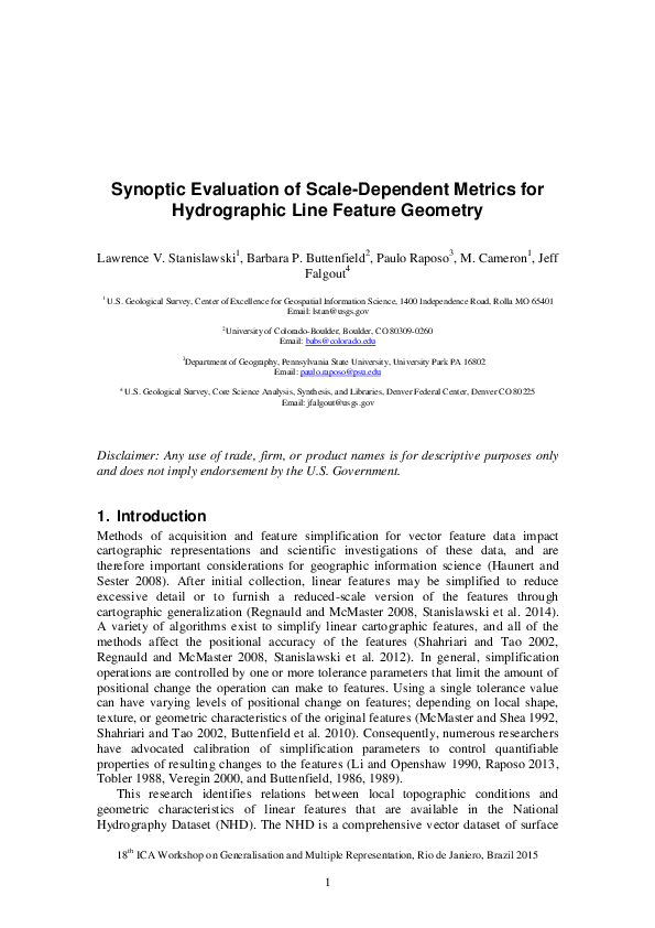 (PDF) Synoptic evaluation of scale-dependent metrics for hydrographic line feature geometry