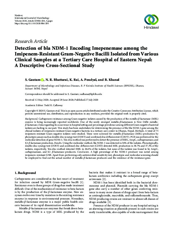 (PDF) Detection of bla NDM-1 Encoding Imepenemase among the Imipenem ...