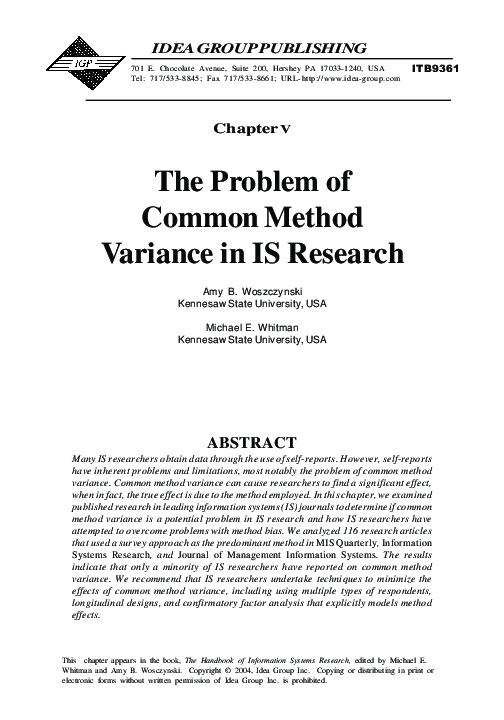(PDF) The Problem of Common Method Variance in IS Research