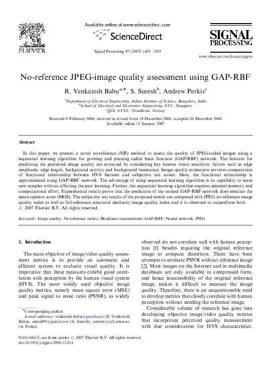 (PDF) No-reference JPEG-image quality assessment using GAP-RBF