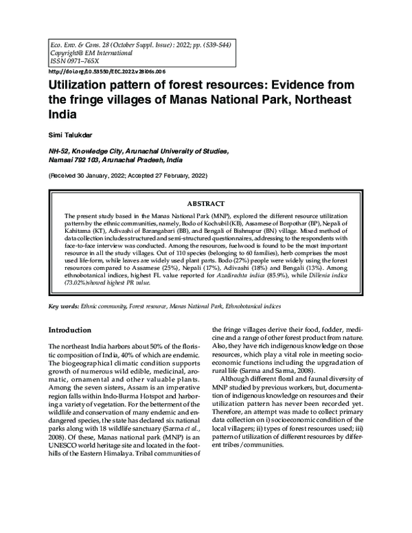 (PDF) Utilization pattern of forest resources: Evidence from the fringe ...