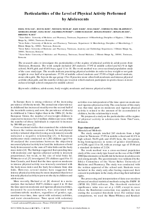 (PDF) Particularities of the Level of Physical Activity Performed by ...